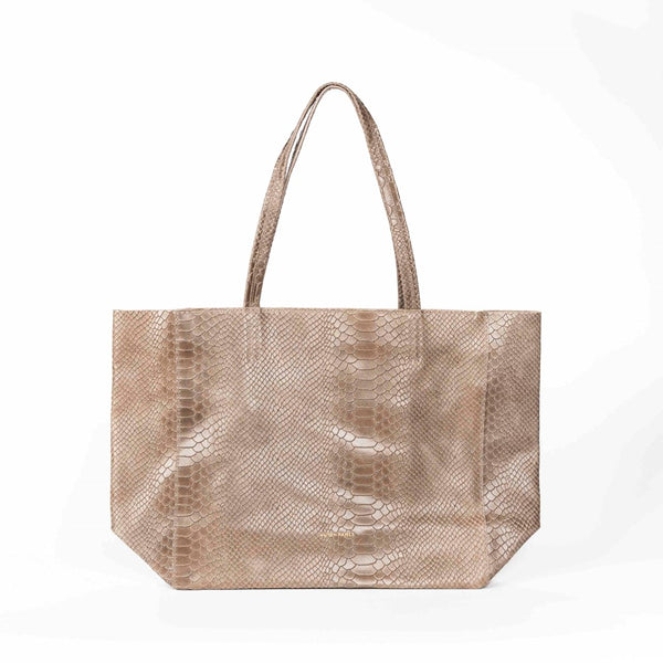 MAISON FANLI - SNAKE Tote Rectangular with zip Beige - Frenchbazaar