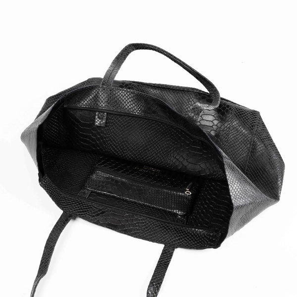 MAISON FANLI Rectangular tote w/ zip - Snake Leather - Black - Frenchbazaar